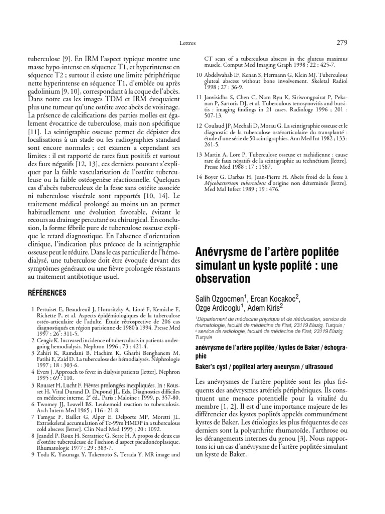 Anévrysme poplité simulant kyste Baker | PDF | Genou | Spécialités ...