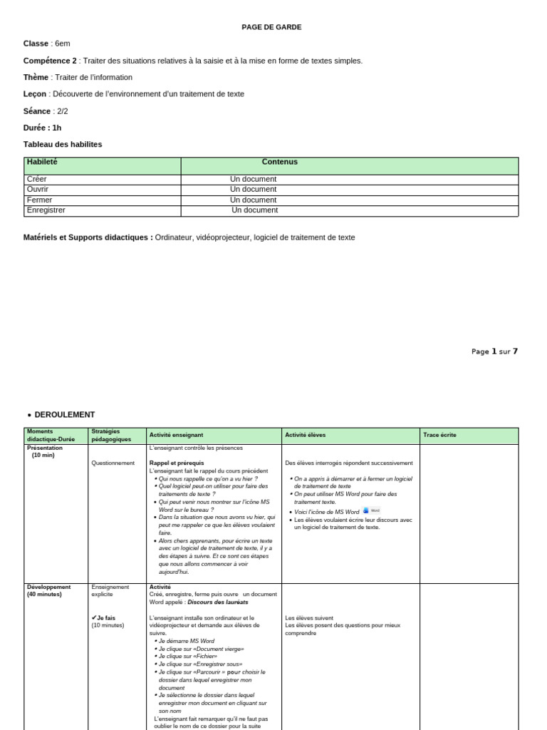 Introduction au traitement de texte en 6e | PDF | Microsoft Word ...