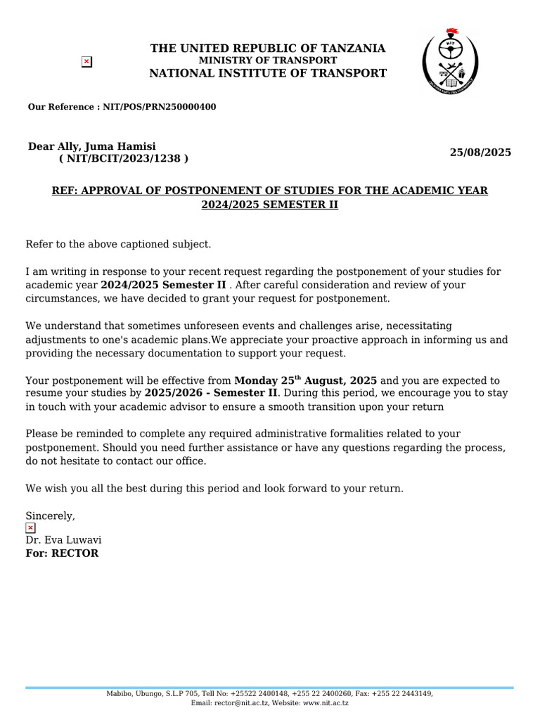 Postponement Letter | PDF