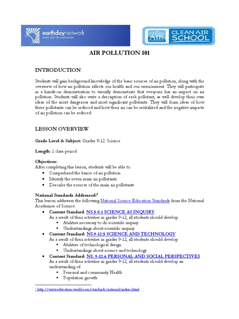 Air Pollution 101 Lesson Plan | PDF | Volatile Organic Compound | Air ...