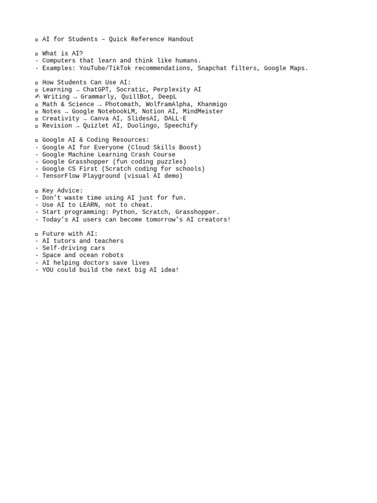 AI For Students Handout | PDF
