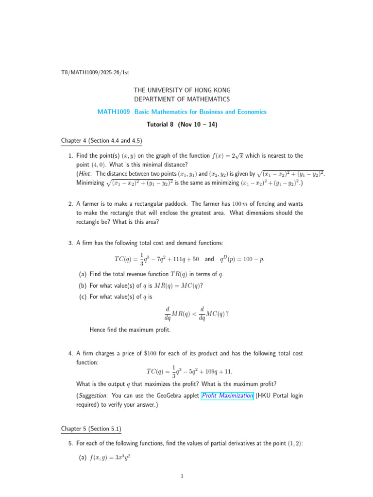 Tutorial8 (1009) (25-26 First) | PDF | Mathematical Concepts | Mathematics