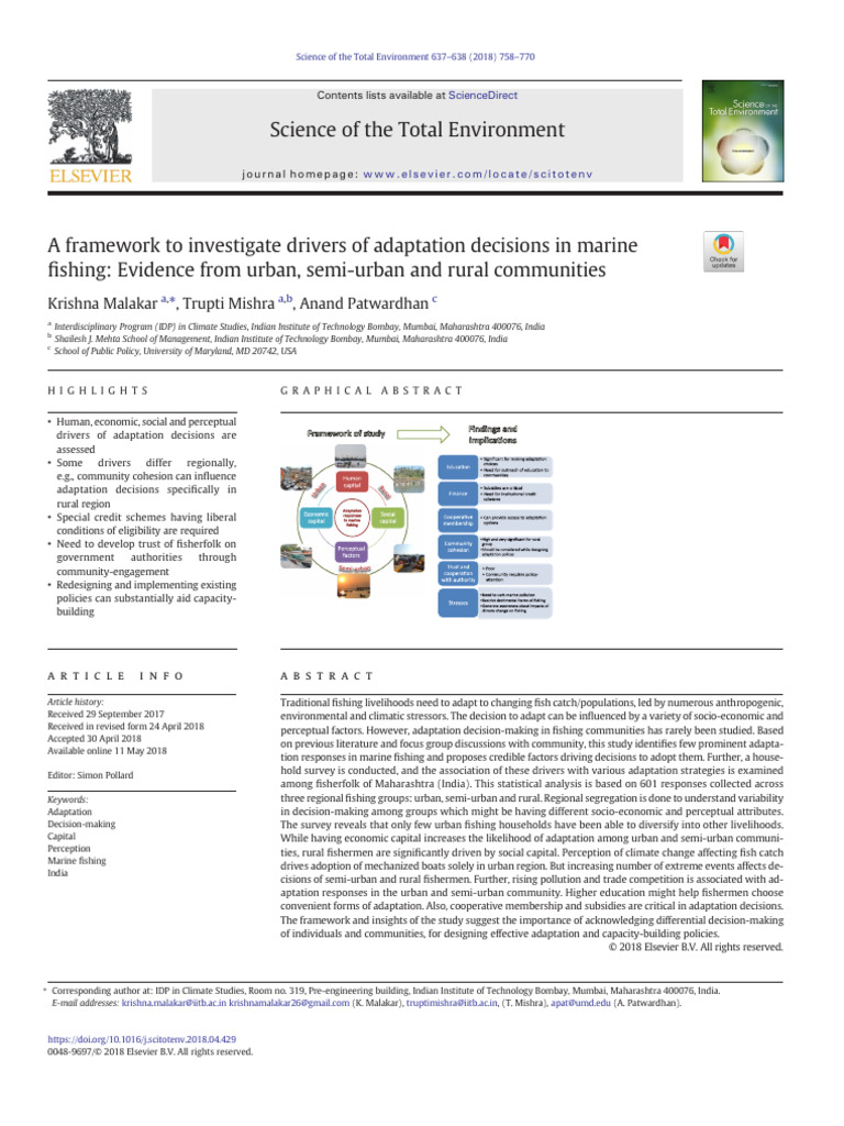 A Framework To Investigate Drivers of Adaptation Decision 2018 Science ...