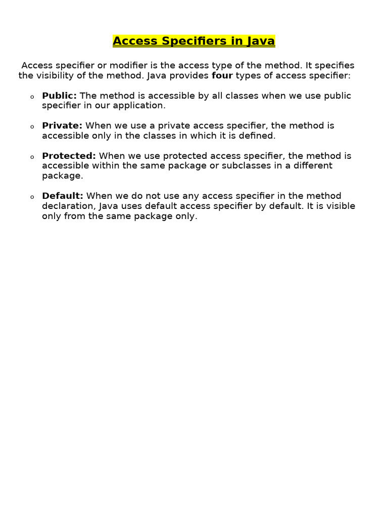 Java Access Specifiers Explained | PDF
