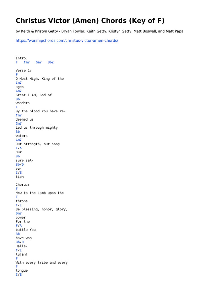 Christus Victor Amen Chords Key F 137650 | PDF