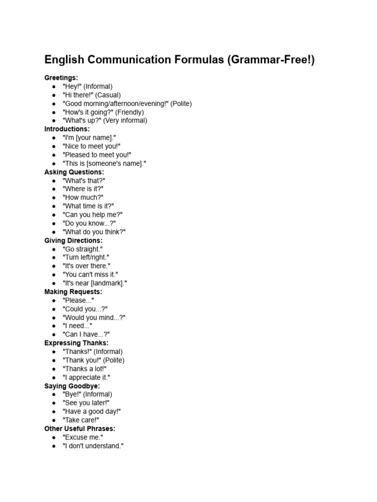 Give Formulas Examples For Only Speaking English C... | PDF