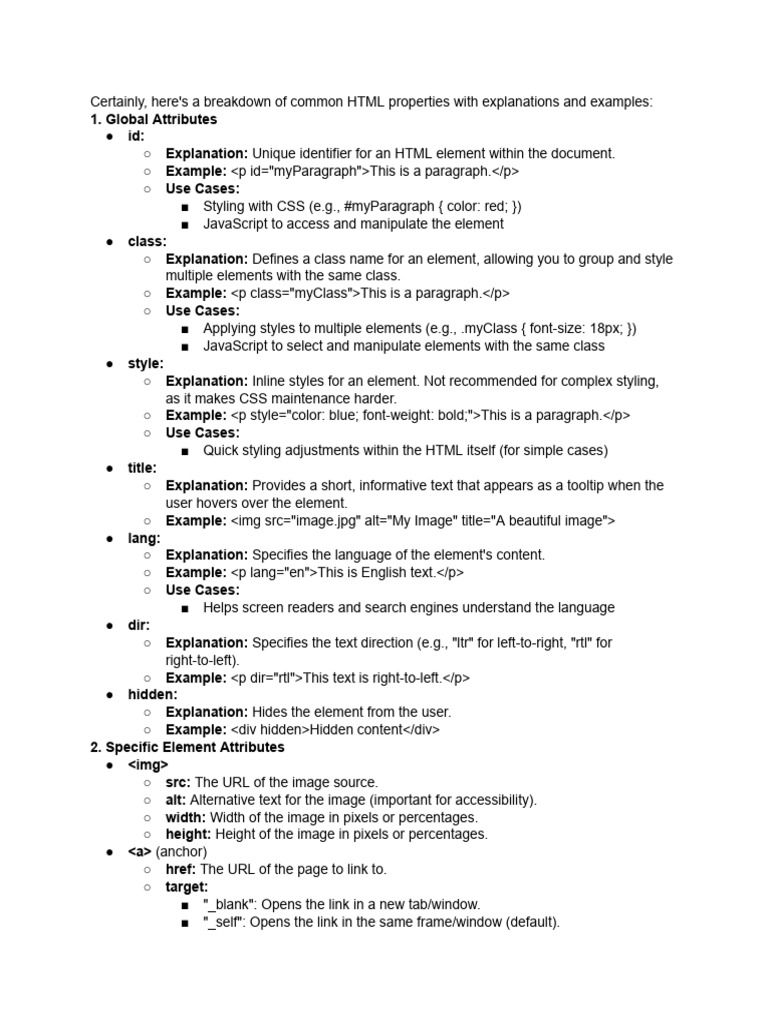 Common HTML Properties Explained | PDF | Html | Html Element