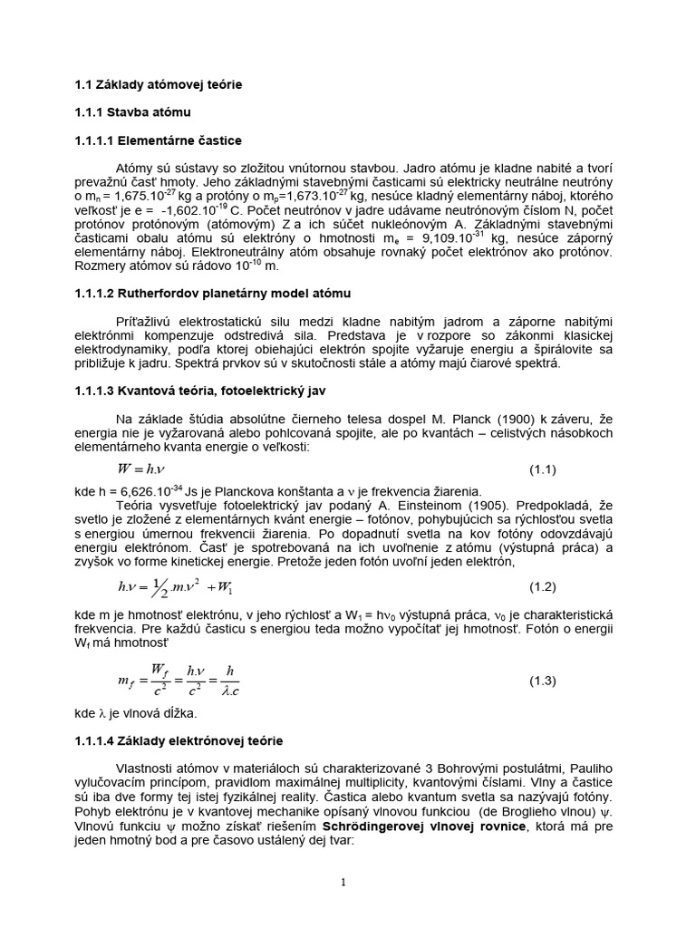 Kapitola 01 - Zaklady Atomovej Teorie | PDF