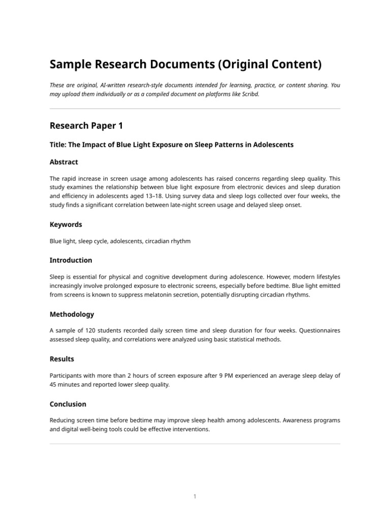 Sample Research Papers (General Topics) | PDF | Sleep | Electric Vehicle