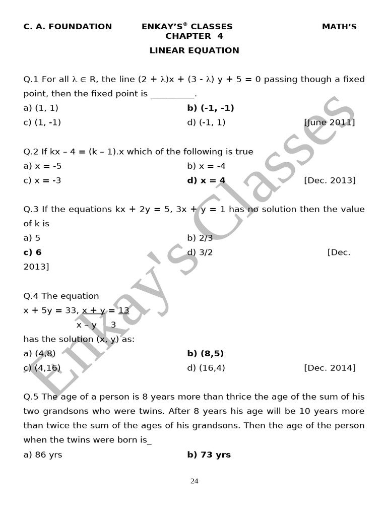 Chapter 4 - Linear Equation | PDF | Inequality (Mathematics) | Number ...