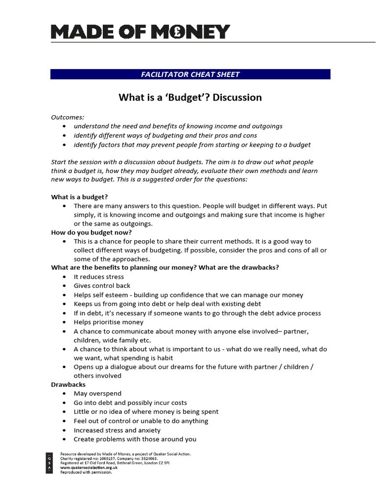 What Is A Budget Cheat Sheet Aug 18 | PDF | Debt