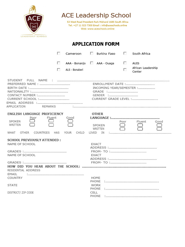 ACE Leadership School Application Form | PDF