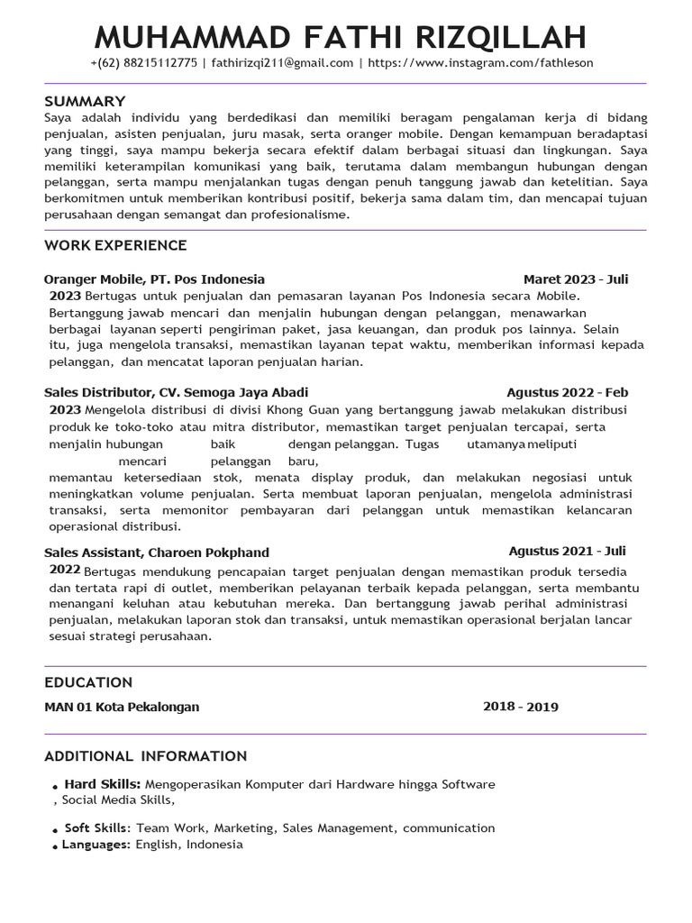 Curriculum Vitae - Muhammad Fathi Rizqillah | PDF