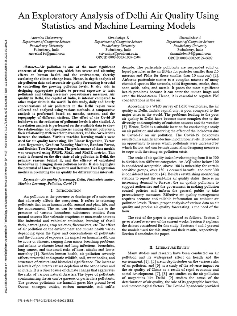 An Exploratory Analysis of Delhi Air Quality Using Statistics and ...