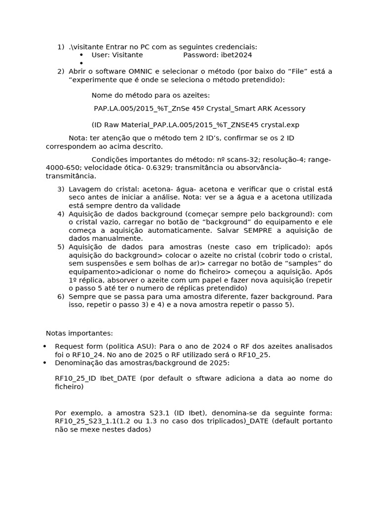 Protocolo Aquisição Dados FTIR | PDF | Informática