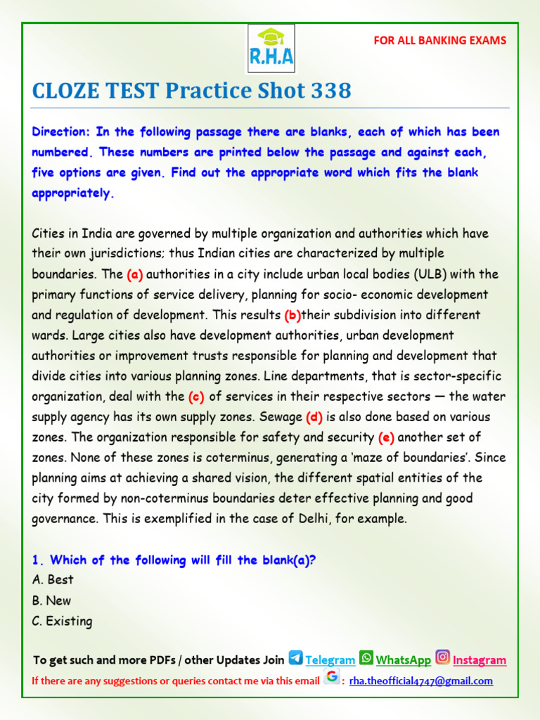 Cloze Test Practice Shot 338 | PDF