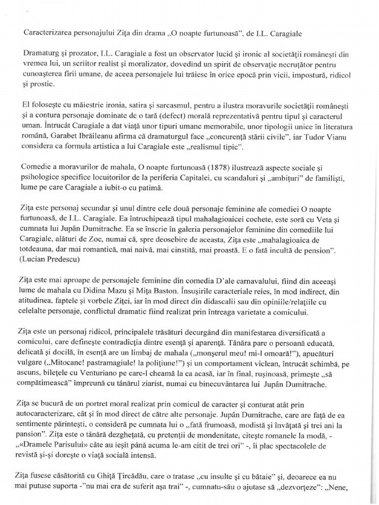 Caracterizare Zita | PDF