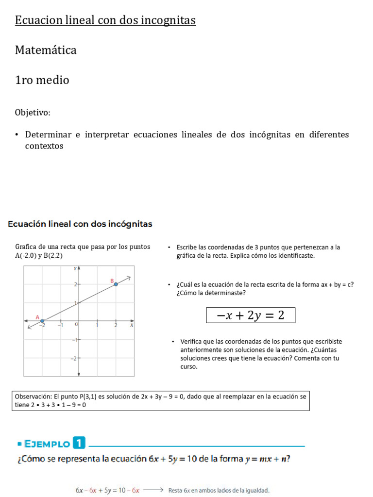 Ecuacion Lineal Con Dos Incognitas | PDF