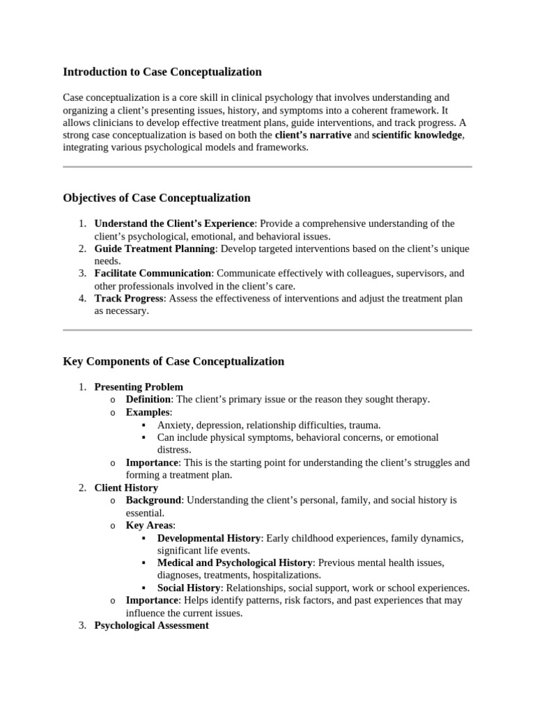 Essentials of Case Conceptualization | PDF | Cognitive Behavioral ...