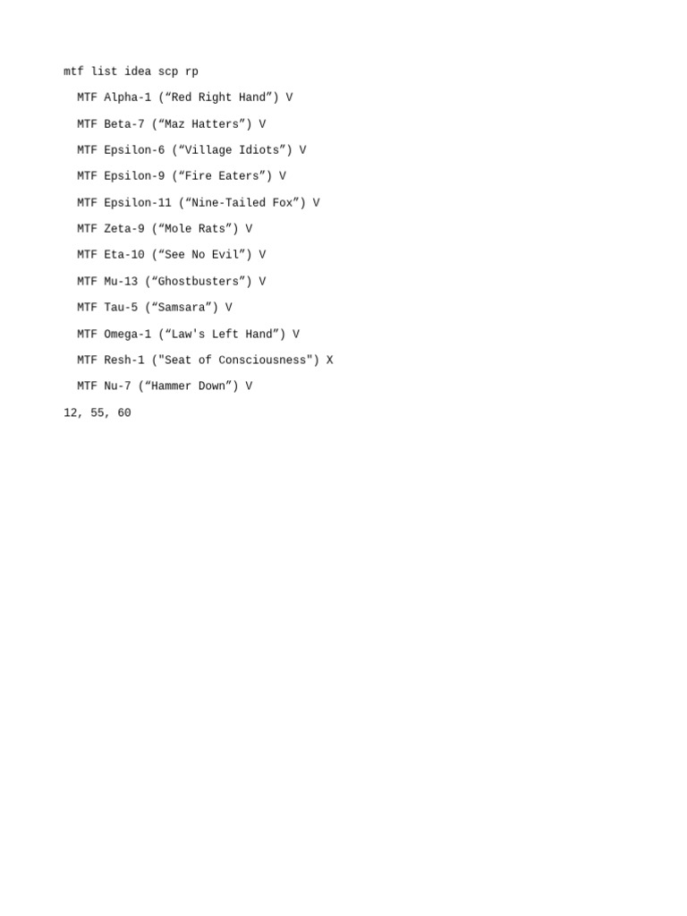 MTF List Idea SCP RP | PDF