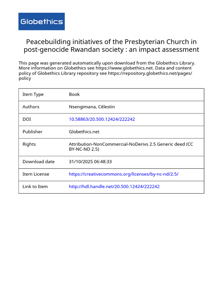 Peacebuilding Initiatives of The Presbyterian Church in The Post ...