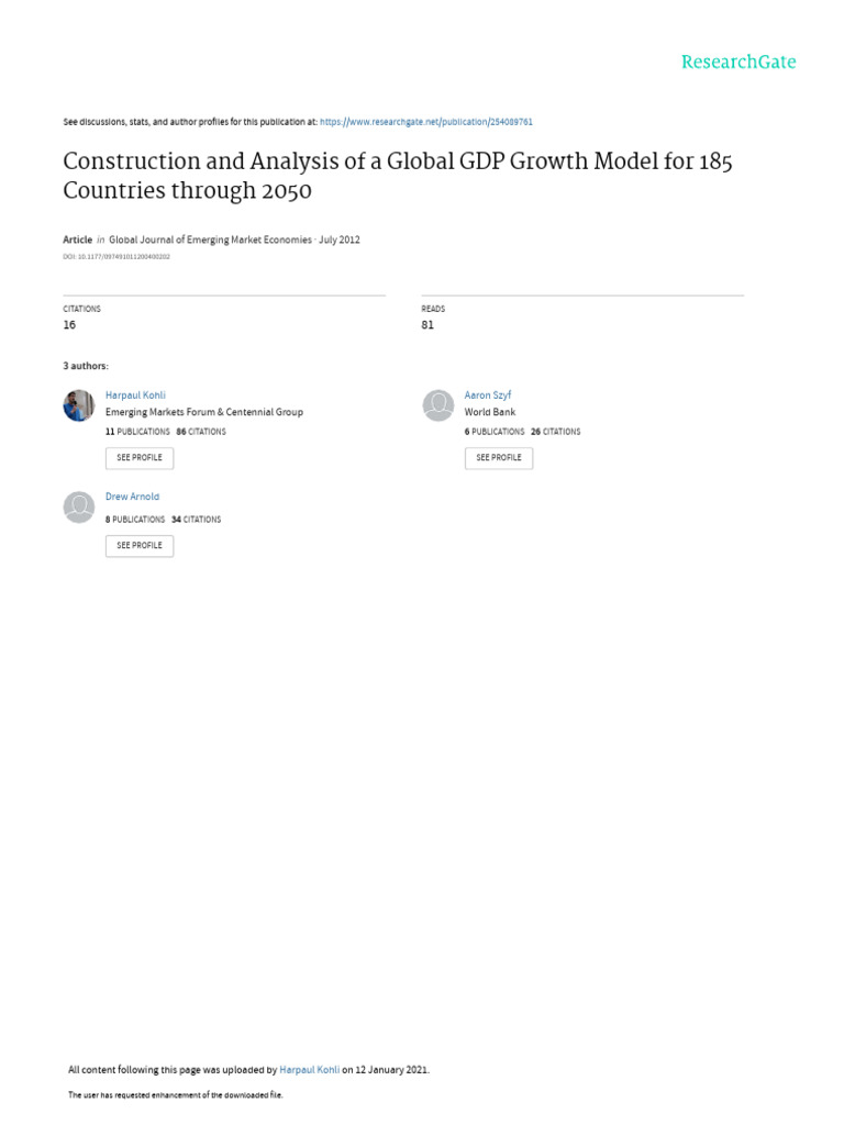 Construction and Analysis of A Global GDP Growth Model For 185 ...