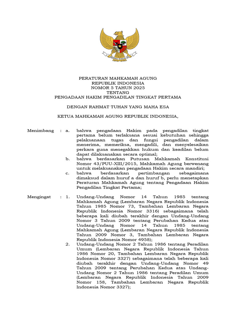 Peraturan Pengadaan Hakim 2025 | PDF