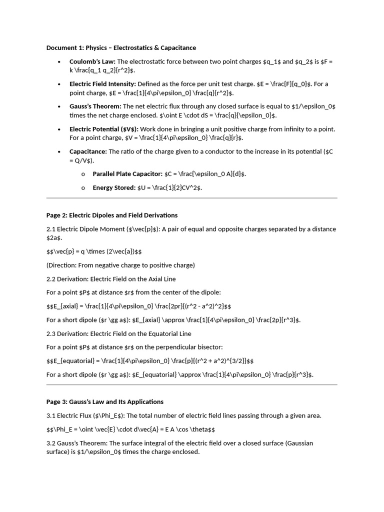 Physics Chapter 4 Notes | PDF | Capacitance | Electromagnetism