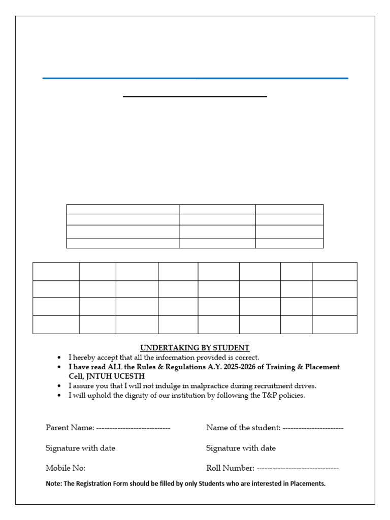 JNTUH Placement Registration Form | PDF