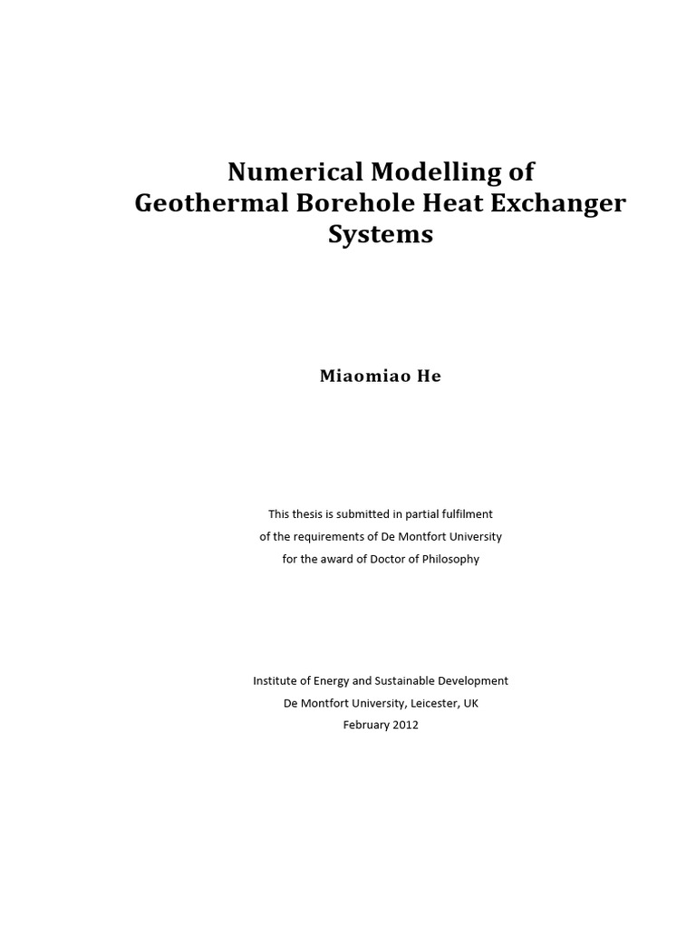 Geothermal Borehole Heat Exchanger Modeling | PDF | Heat Transfer ...
