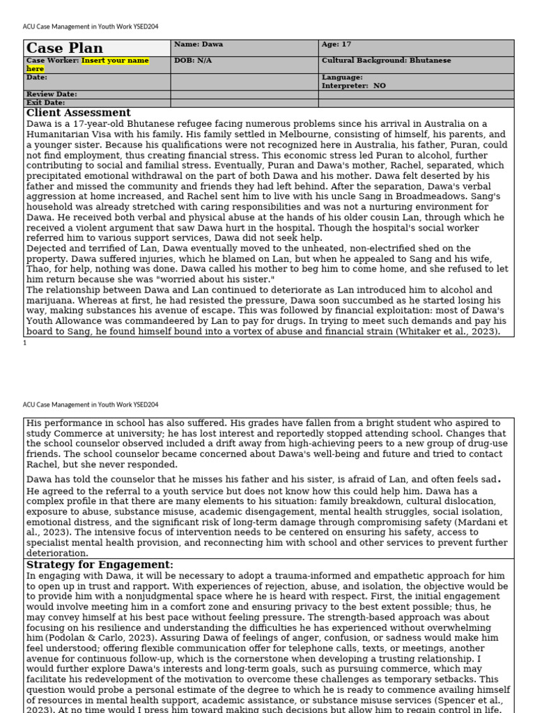 Case Management for Refugee Youth Dawa | PDF | Mental Health ...
