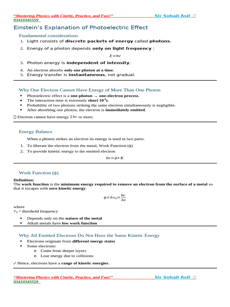 Einstein's Photoelectric Effect Explained | PDF | Photoelectric Effect ...