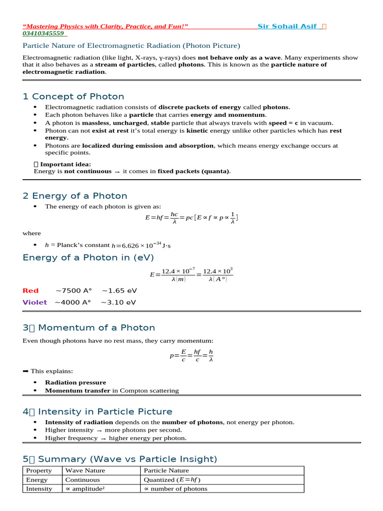 Particle Nature of Electromagnetic Radiation (Photon Picture) | PDF ...