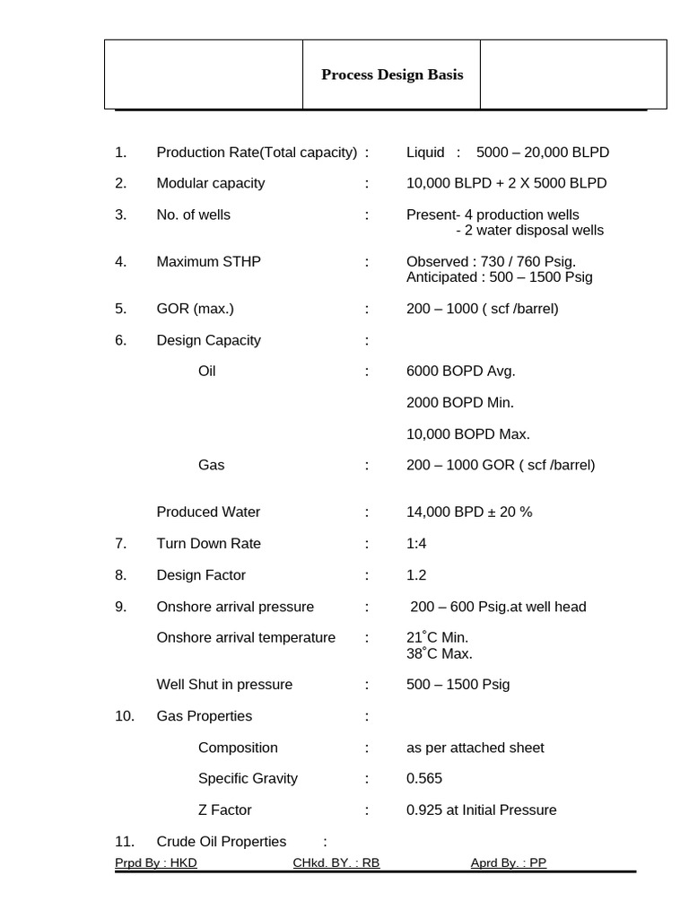 Oil and Gas Process Design Specifications | PDF | Barrel (Unit) | Liquids