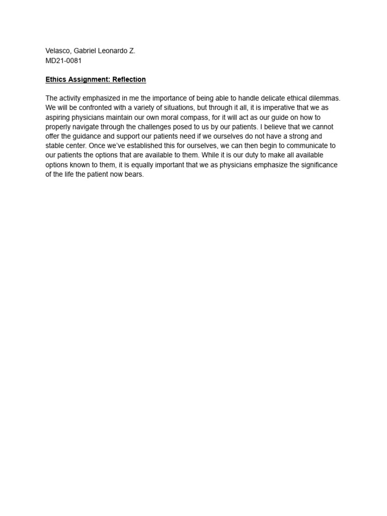 Ethics Reflection | PDF