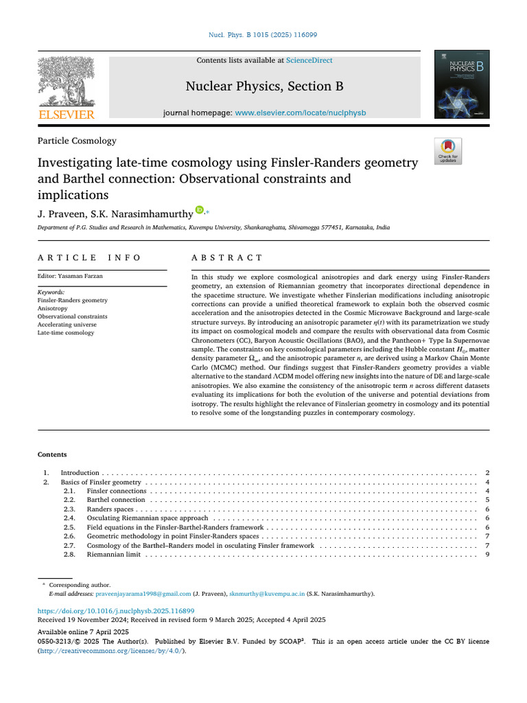 Investigating Late-Time Cosmology Using Finsler-Randers Geometry | PDF ...