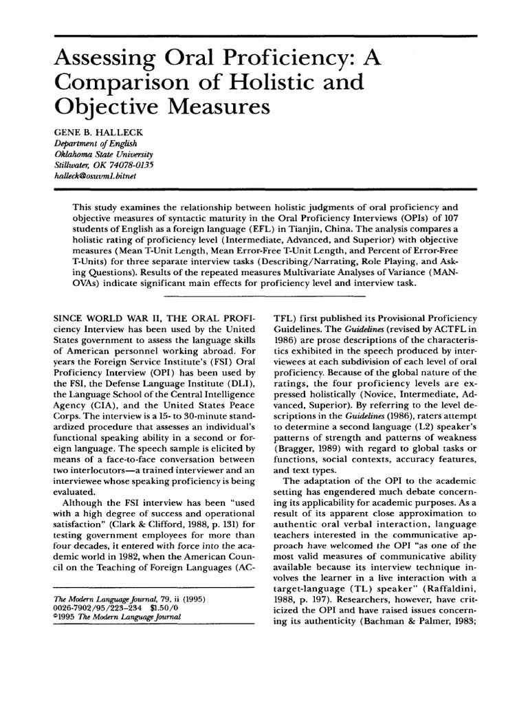 Assessing - Oral - Proficiency - A Comparison of Holistic and Objective ...