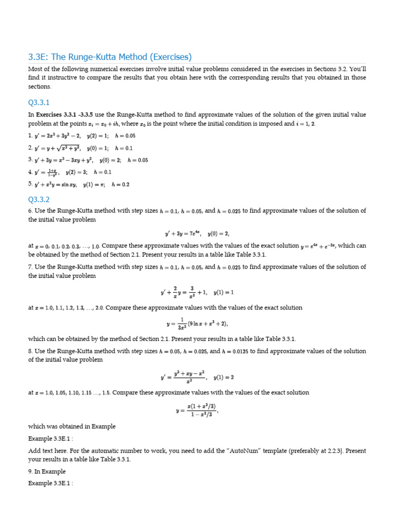 The Runge-Kutta Method (Exercises) | PDF | Interval (Mathematics) | Numerical Analysis