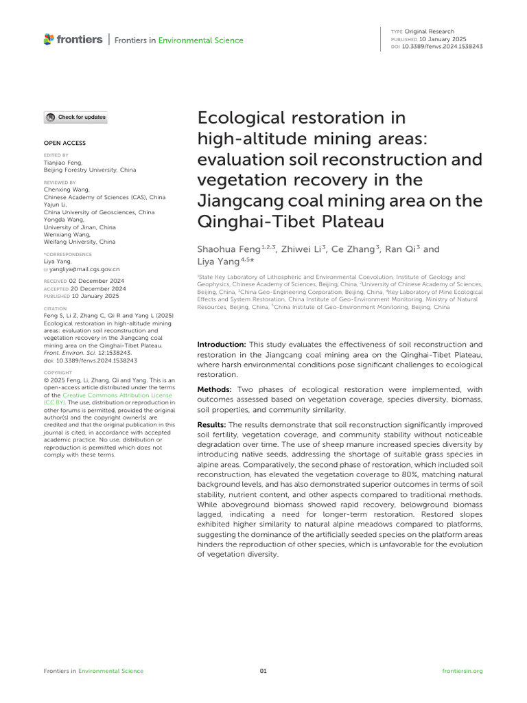 Ecological Restoration in High-Altitude Mining Areas Evaluation Soil ...