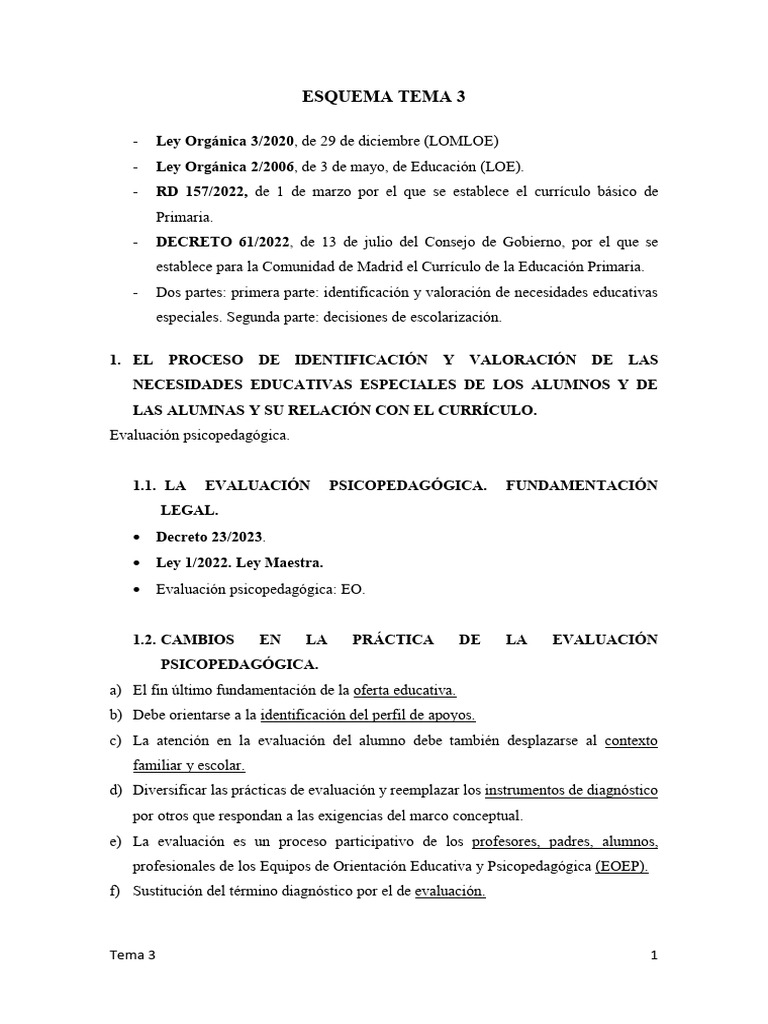 Tema 3 Esquema | PDF | Evaluación | Plan de estudios