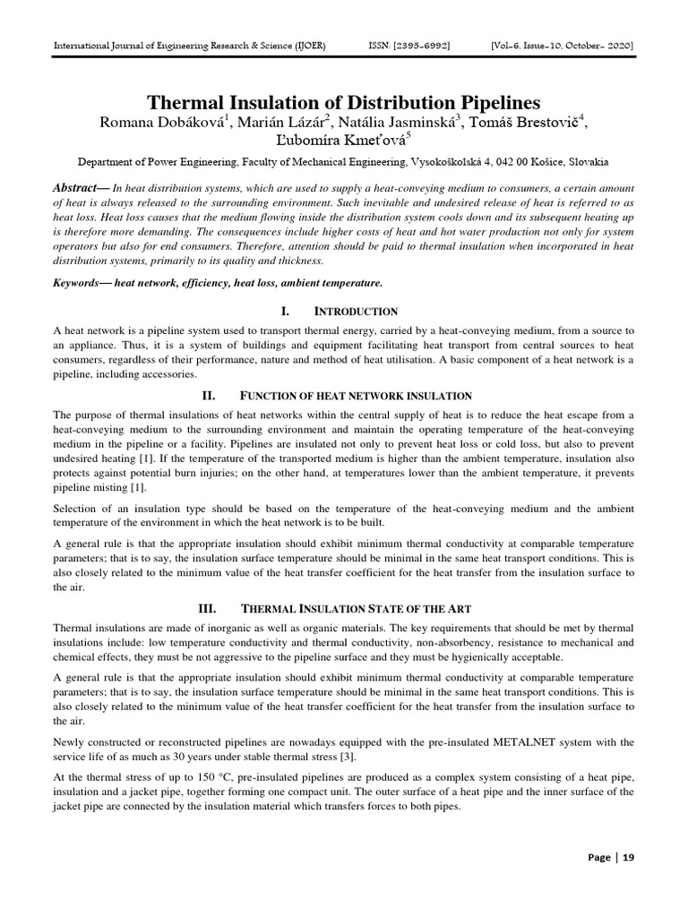 Thermal Insulation of Distribution Pipel | PDF | Thermal Insulation ...