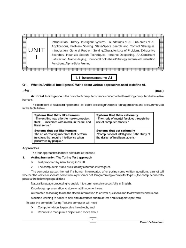 Ai Unit 1 | PDF