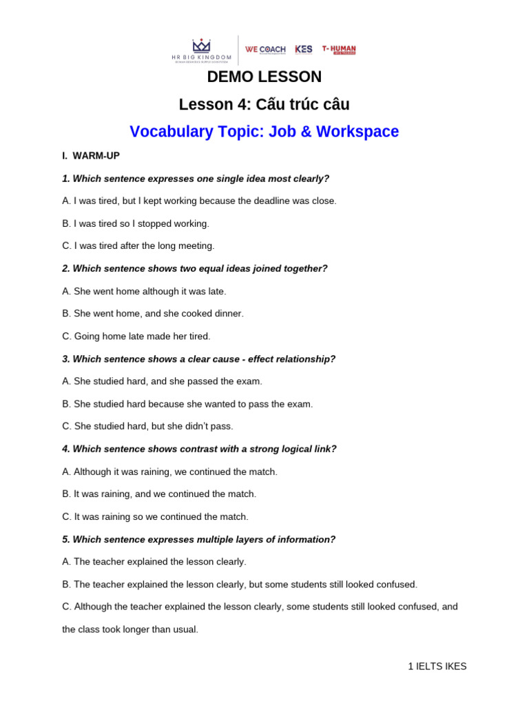 Sentence Structure for Job Vocabulary | PDF | Syntax | Language Mechanics