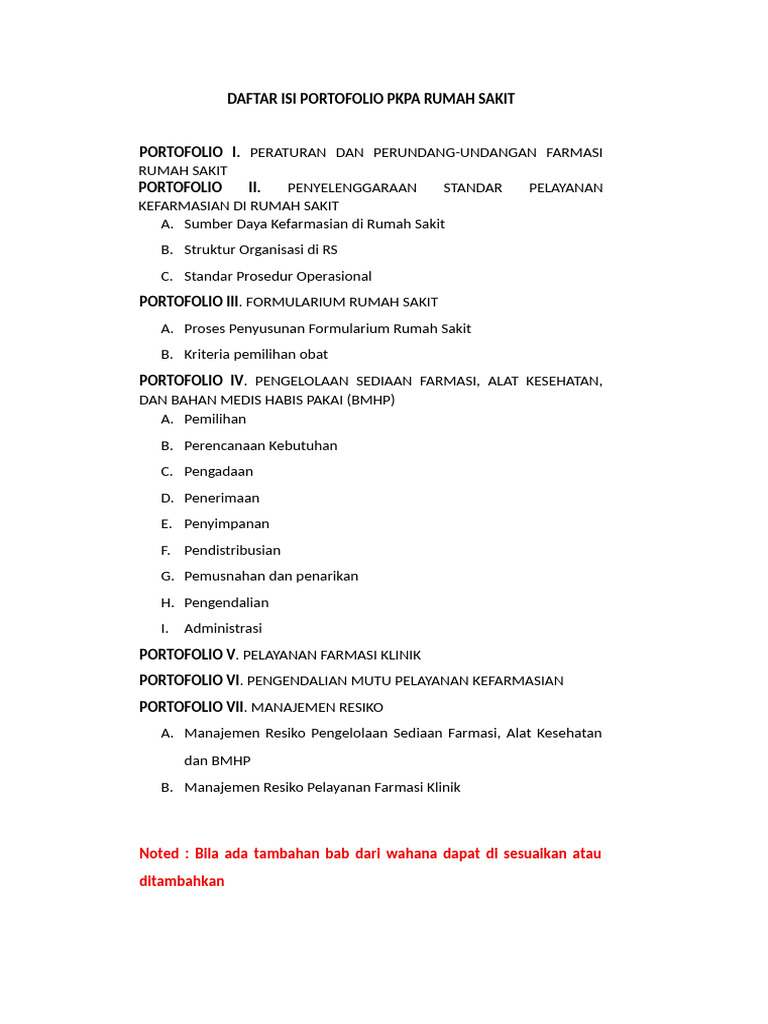 Portofolio Standar Pelayanan Farmasi | PDF