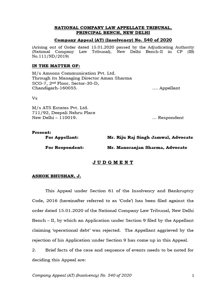 Appeal Against NCLT Order on Debt Claim | PDF | Insolvency | Judgment (Law)
