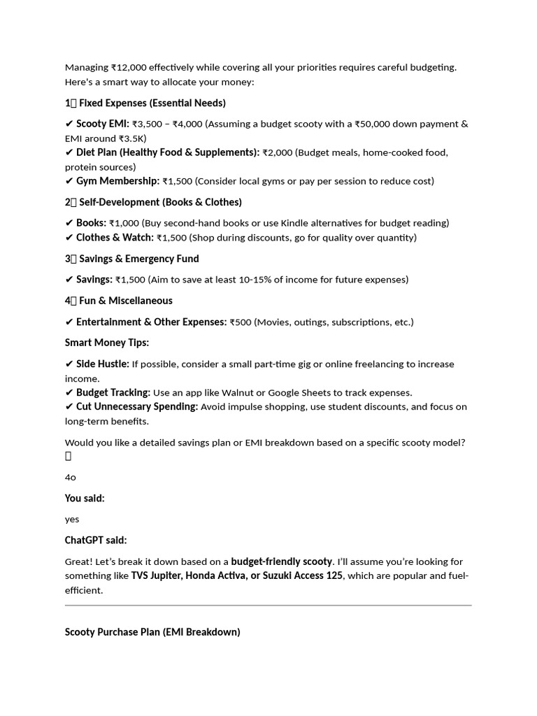 Budgeting ₹12,000: Smart Expense Allocation | PDF