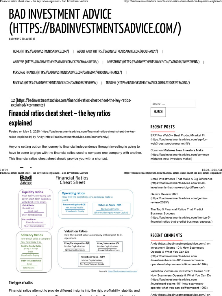 Financial Ratios Cheat Sheet | PDF | Equity (Finance) | Book Value