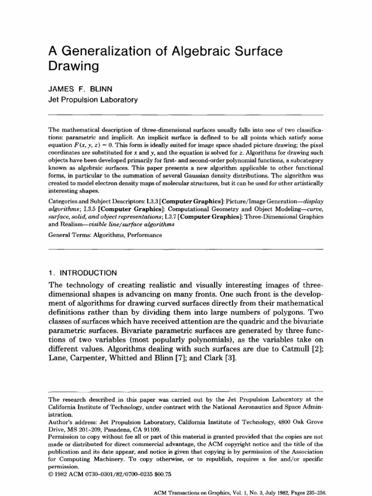 A Generalization Drawing of Algebraic Surface: James F. Blinn Jet ...