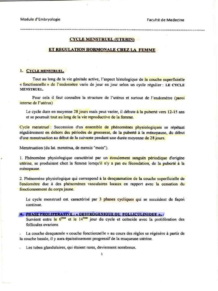 Embryo-Cycle Menstruel Regulation Hormonale | PDF