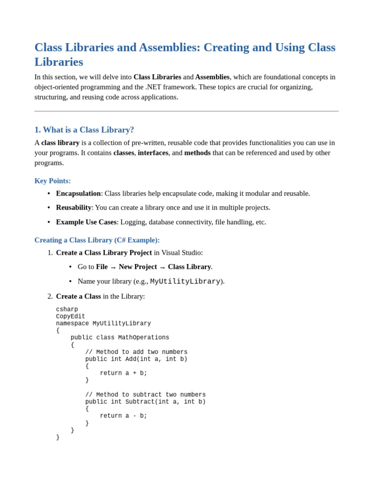Class Libraries and Assemblies Explained | PDF | Library (Computing ...